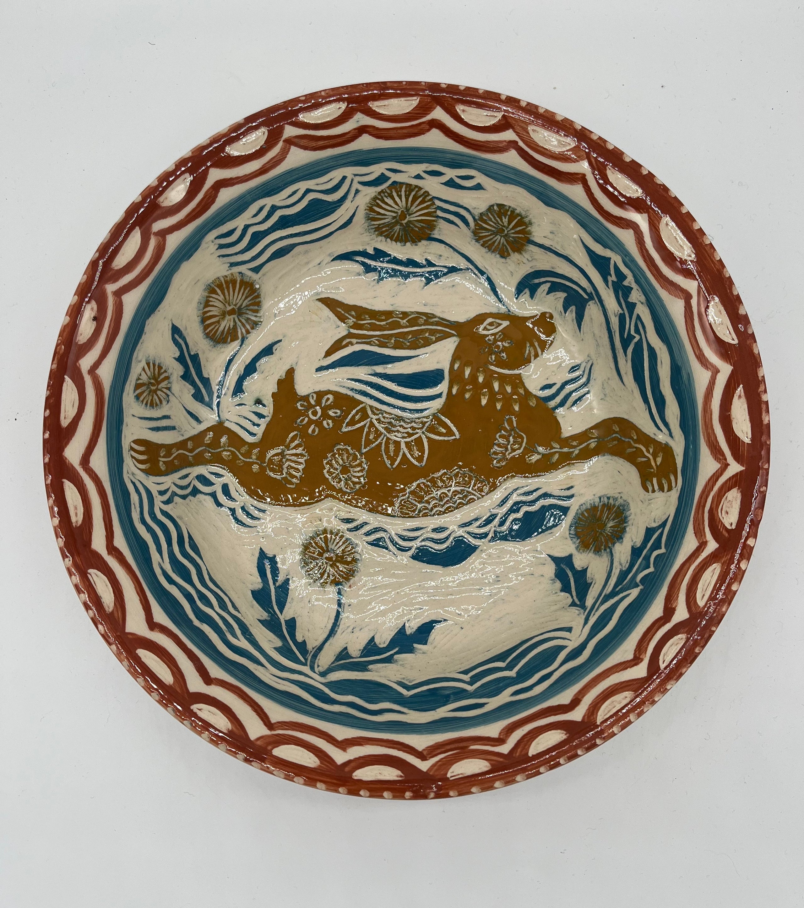 Spring Hare bowl with dandelions | Oranmore Pottery